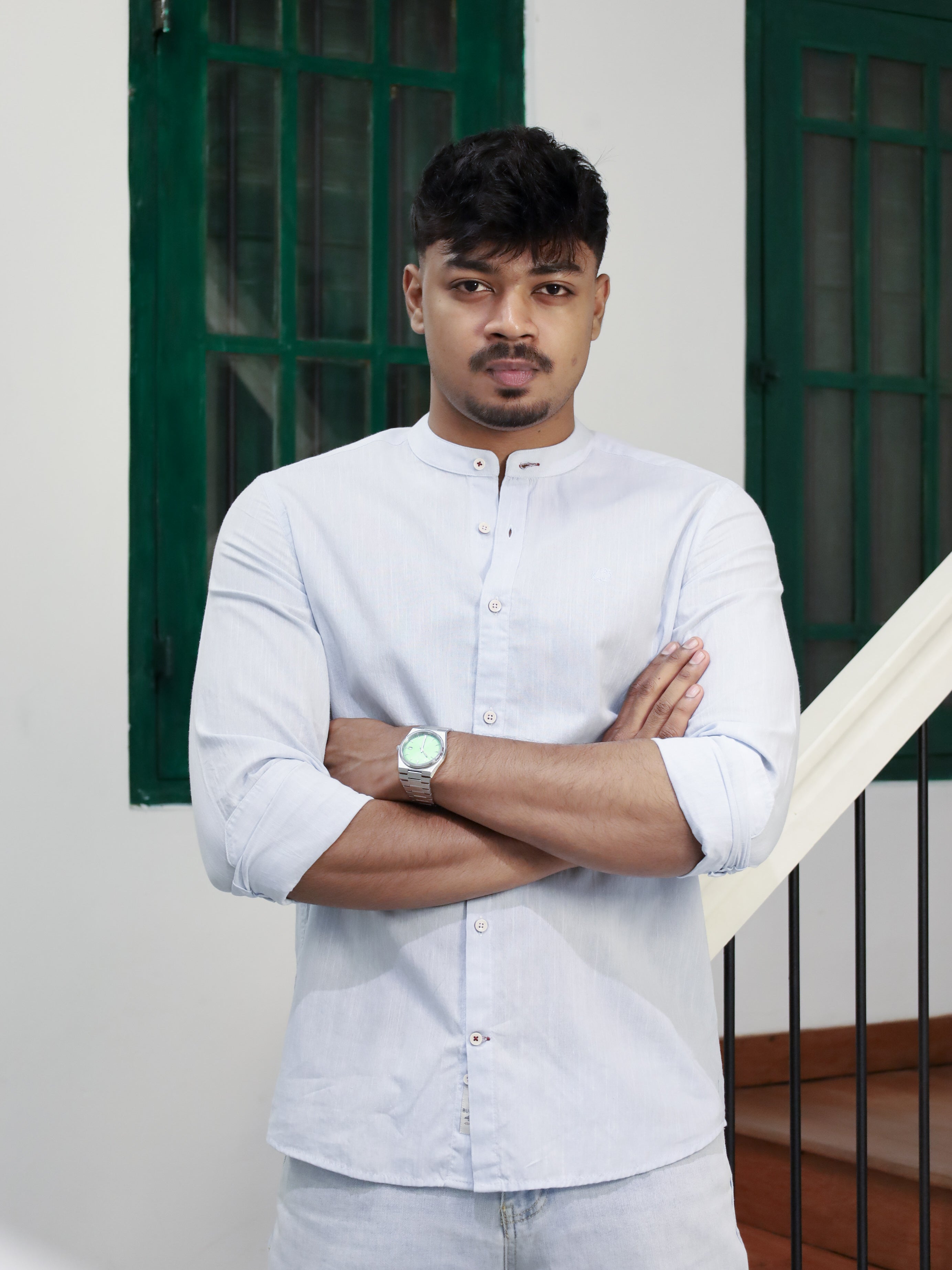 Mandarin Neck Shirt – Baby Blue – Deniz Clothing Store